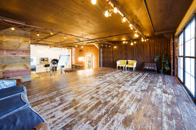 Photo studio with wood platform and wood wall for rent and included ...