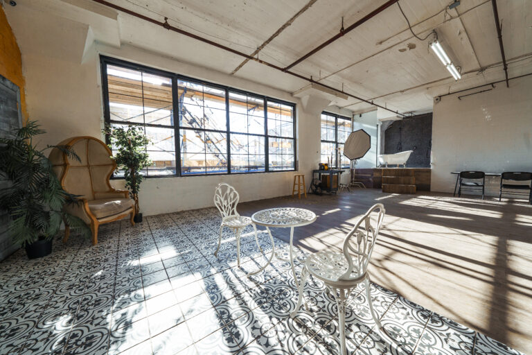 A large Loft-like photo studio in NY with Moroccan tile, textured ...