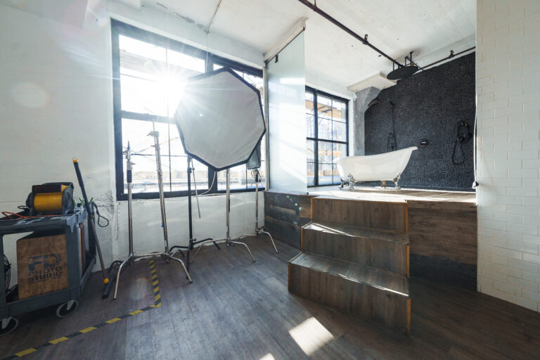 A large Loft-like photo studio in NY with Moroccan tile, textured ...