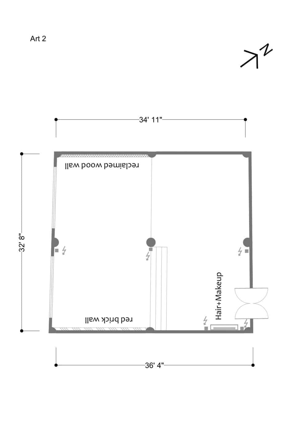 Wood platform stage with LED lights corner, brick and reclaimed wood ...